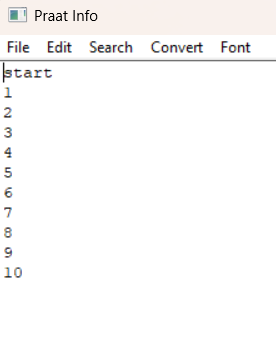 スクリプト（1）：infoウィンドウへの出力，変数，forループ | Praatで音声学 | 発音と音声学の資料室
